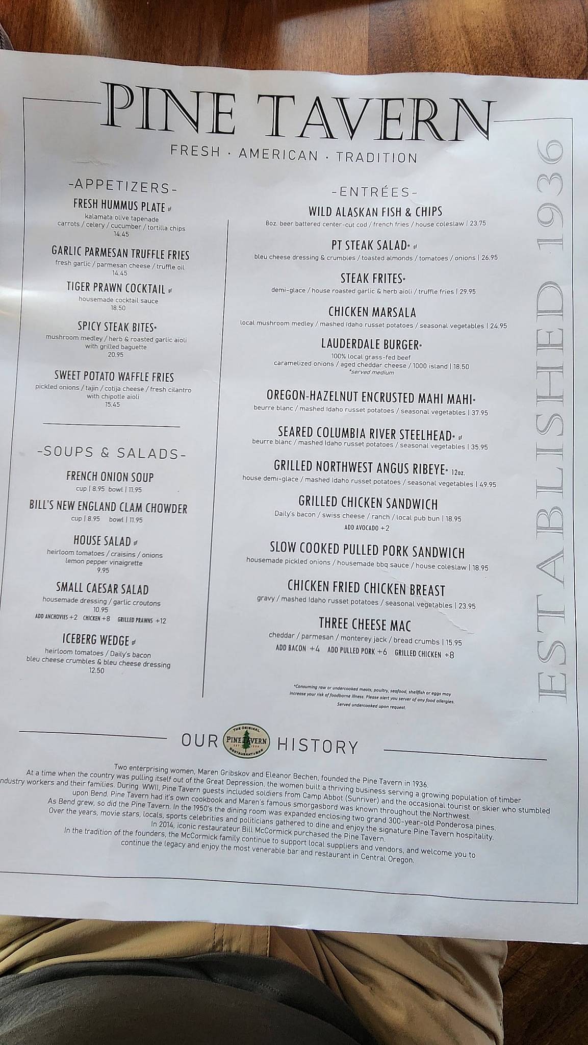 Menu at Pine Tavern Restaurant, Bend