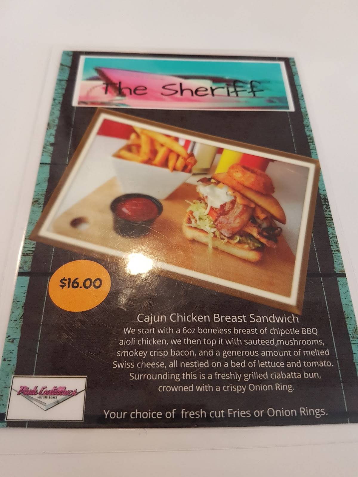 Menu at Pink Cadillac's Malt Shop and Lounge restaurant, Saskatoon