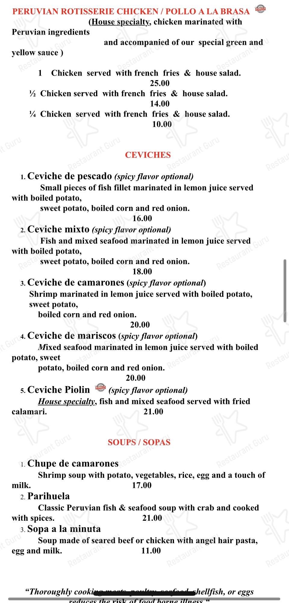 Menu at Piolin Restaurant, Hartford, 417 New Britain Ave