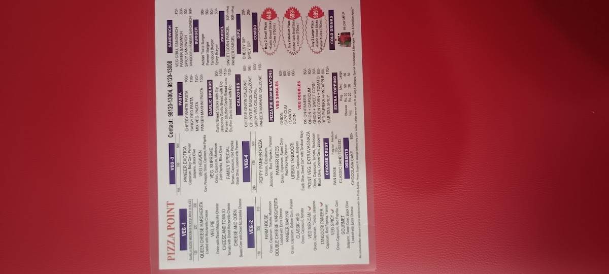 Menu at Pizza Point, Hansi