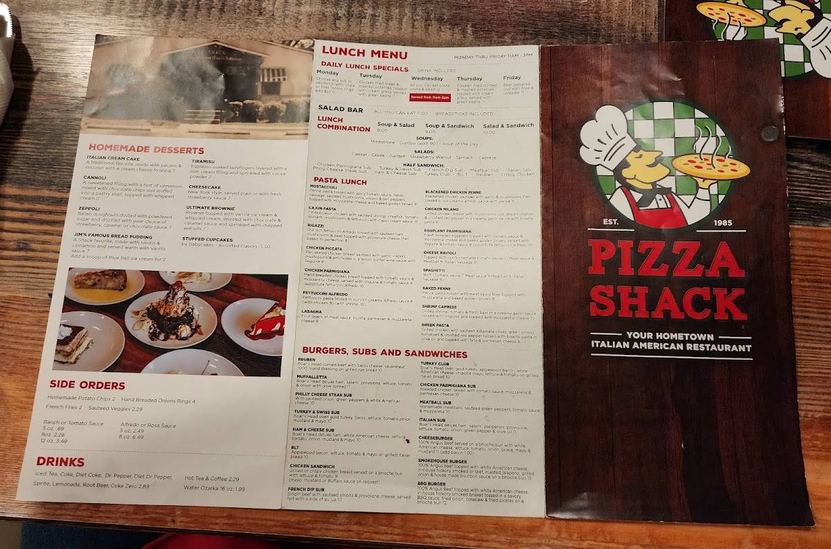 Menu at Pizza Shack pizzeria, Montgomery, Stewart Creek Rd