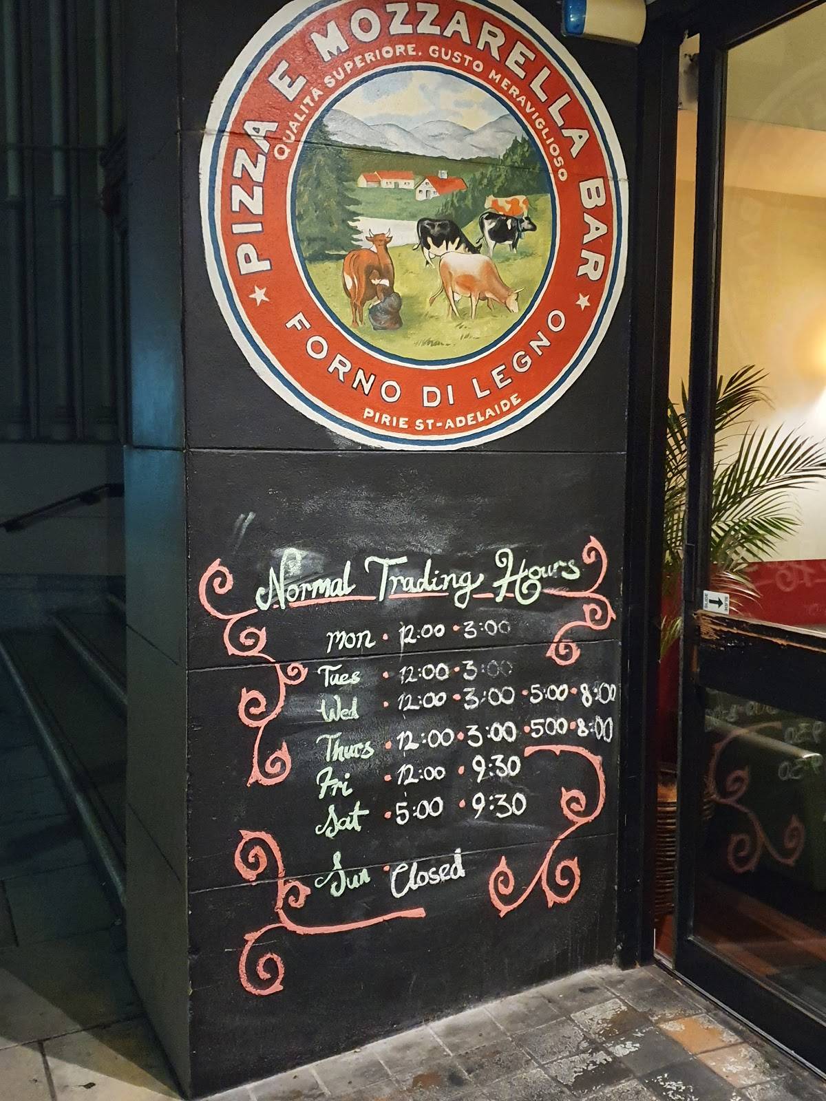 Menu at Pizza e Mozzarella Bar, Adelaide
