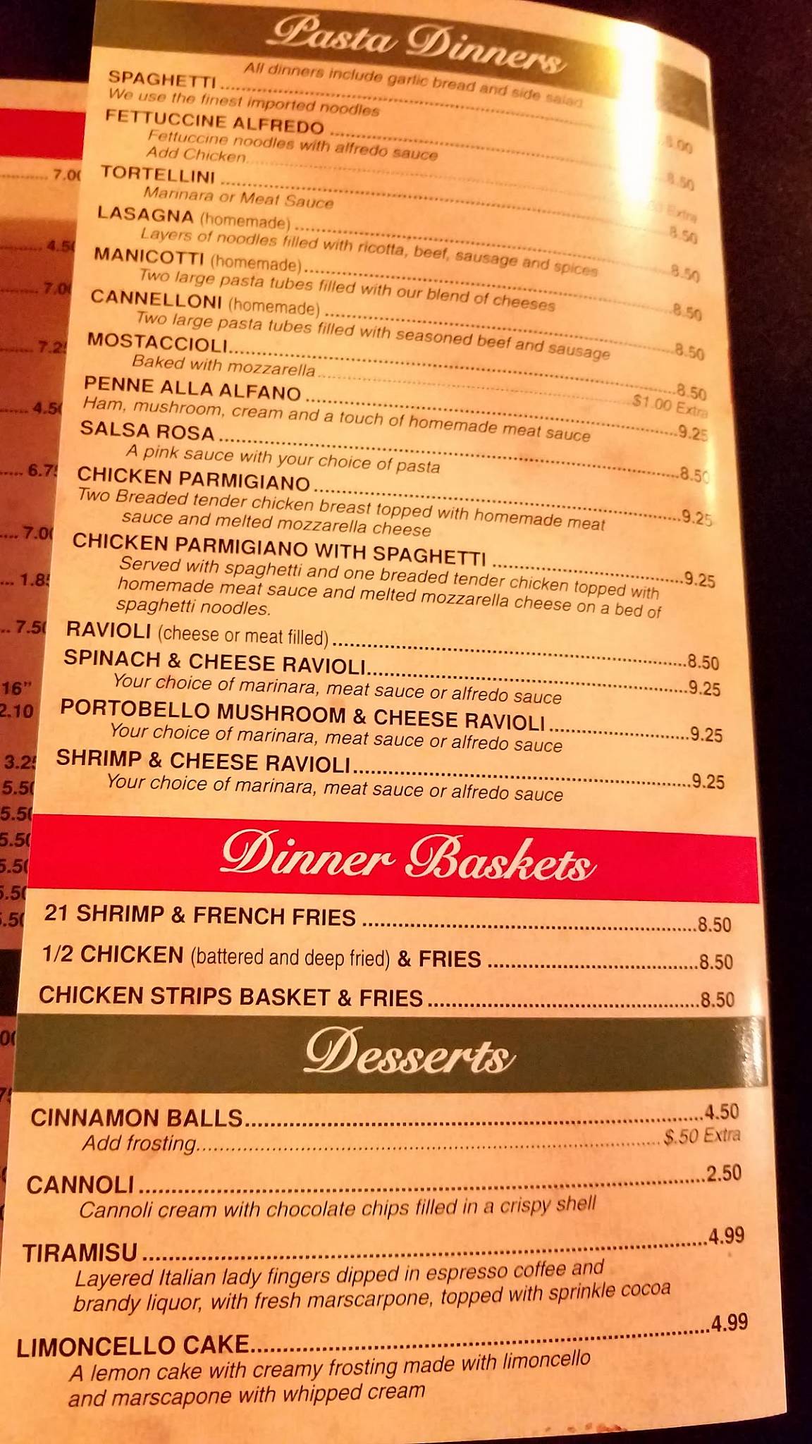 Menu at Alfano's Pizzeria, Monmouth