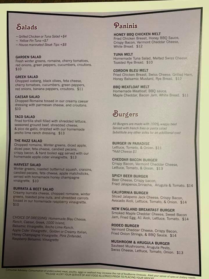 Menu at Black Raspberry Pub, Plymouth