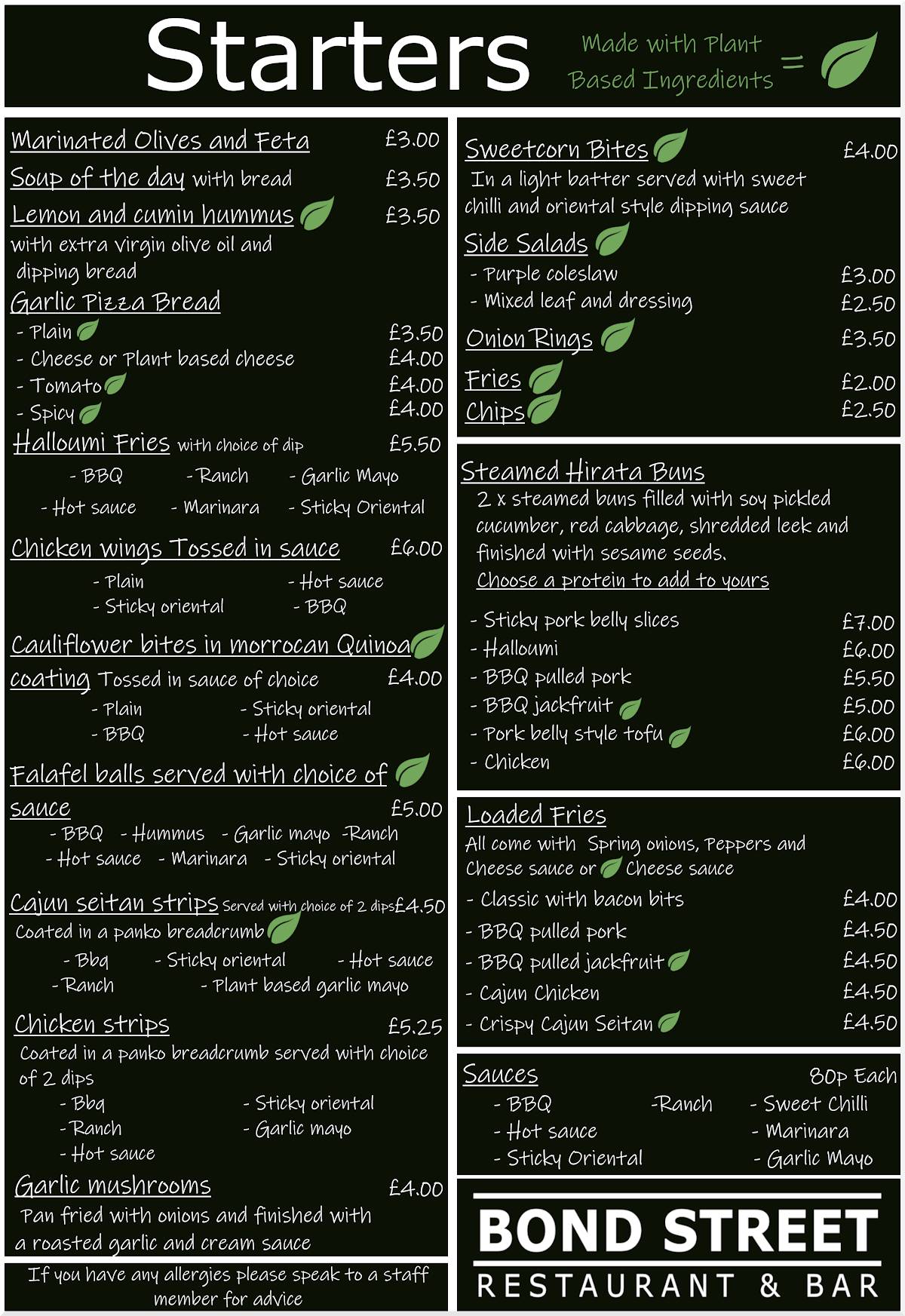 Menu at Bond Street Restaurant & Bar, Hull