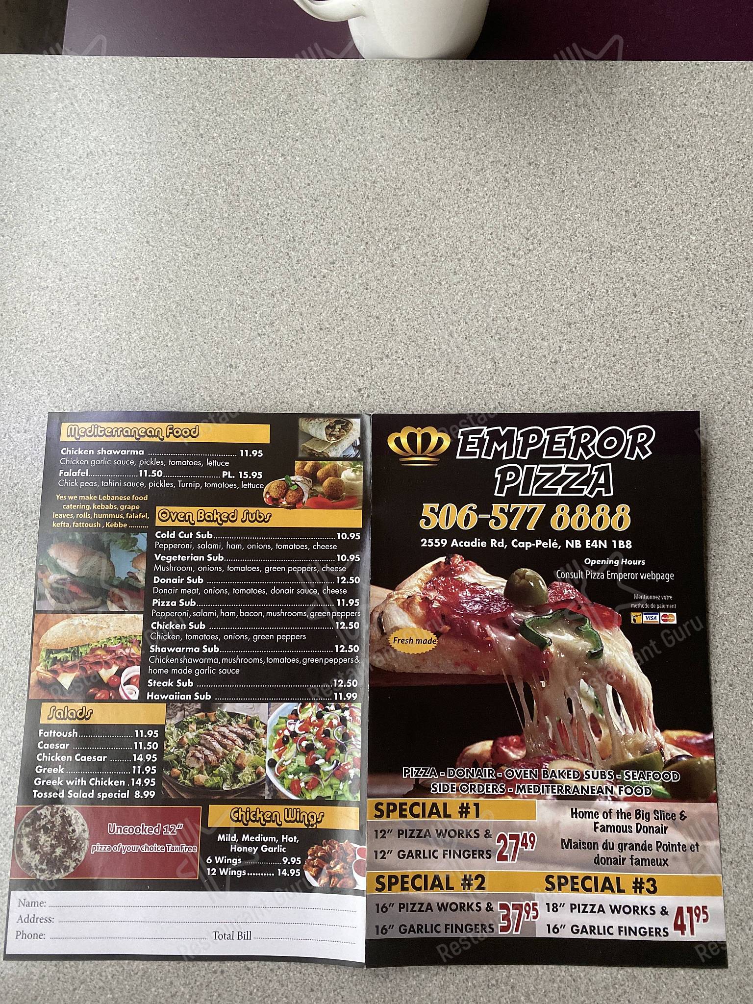 Menu at Emperor Pizza pizzeria, Cap-Pele