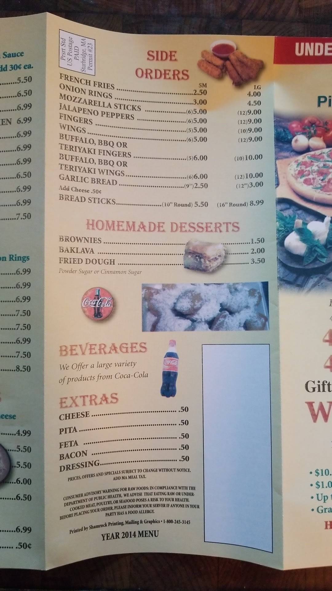 Menu at Lazer's Pizza & Roast Beef pizzeria, Ware