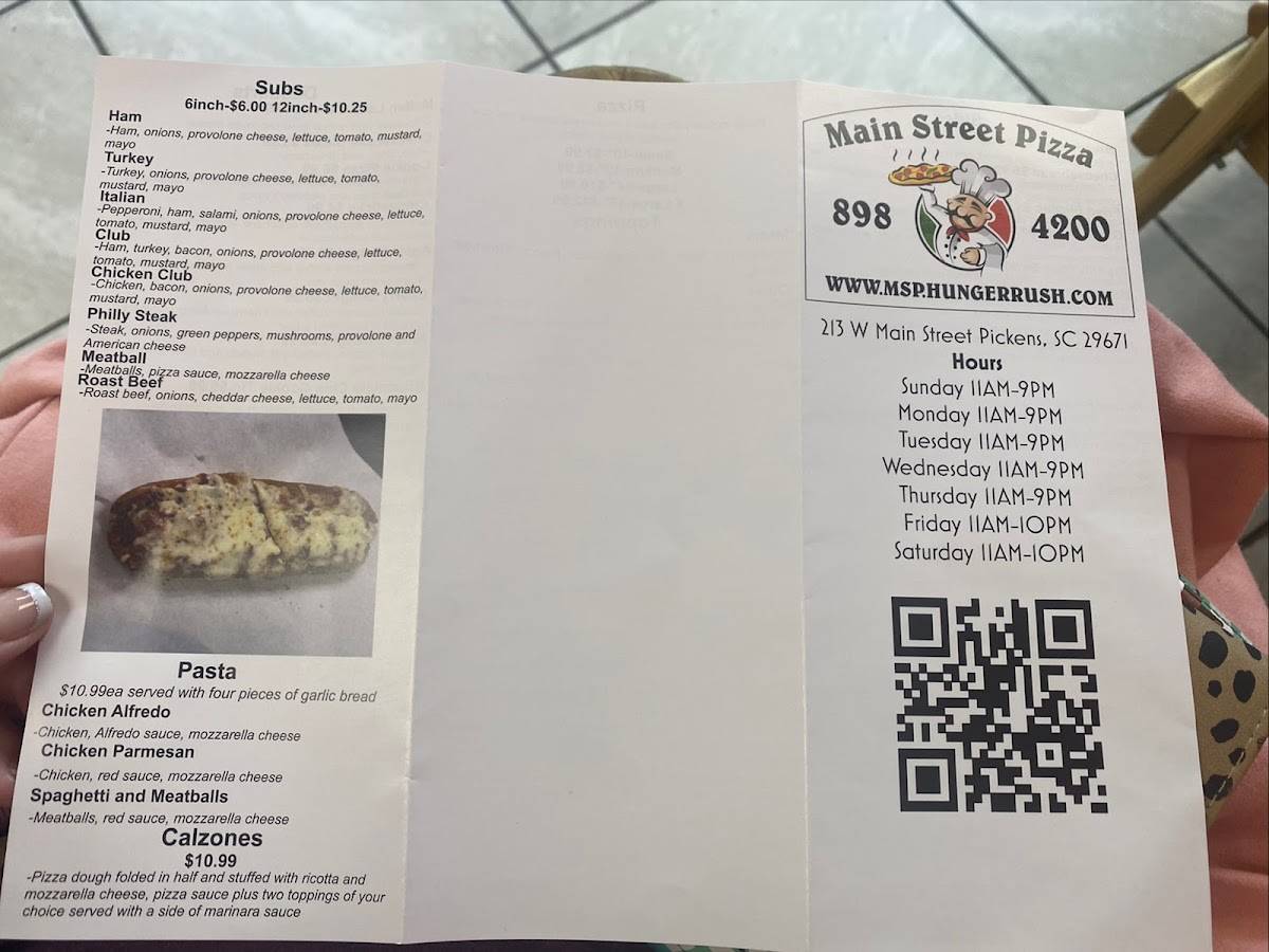 Menu at Main Street Pizzeria, Pickens