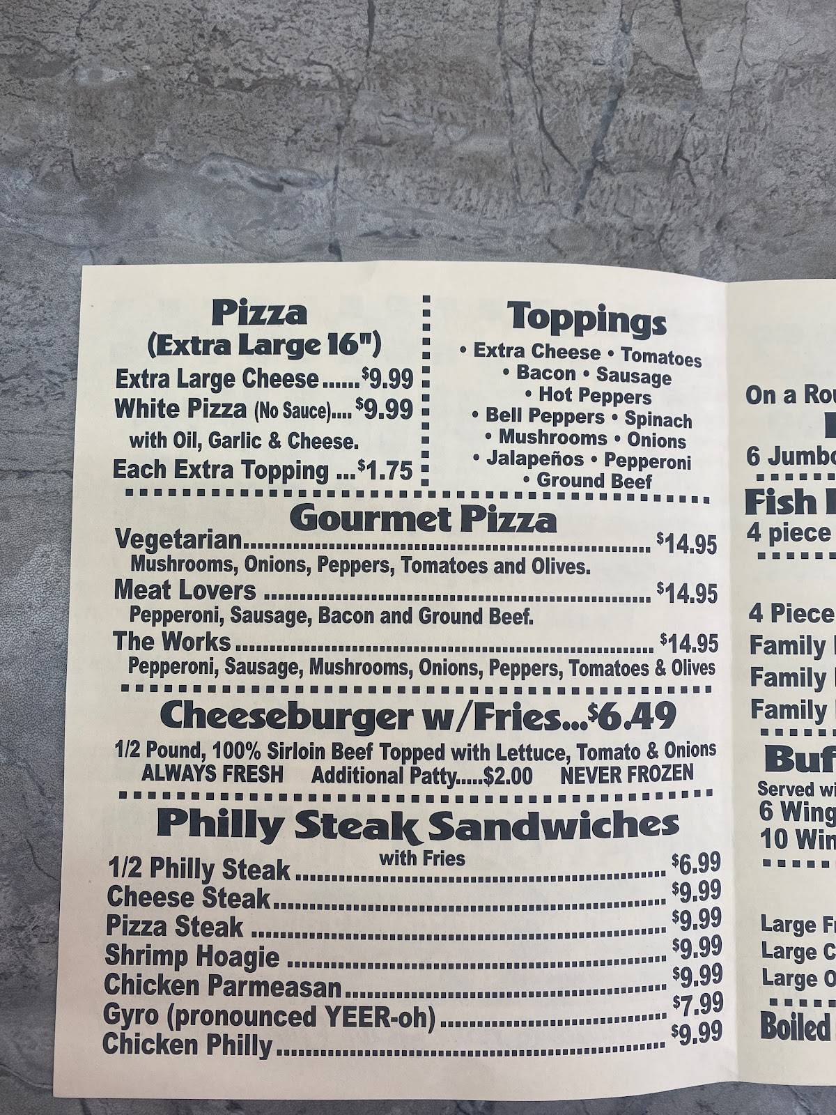 Menu at Philly’s Fish N Chicken pizzeria, Alexandria