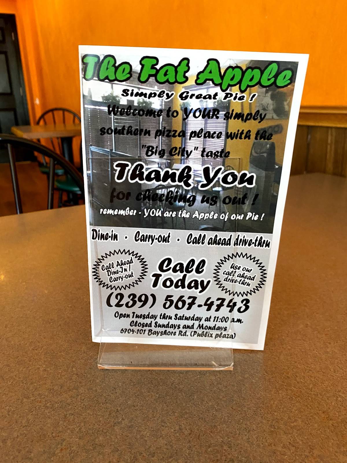 Menu at The Fat Apple pizzeria, North Fort Myers