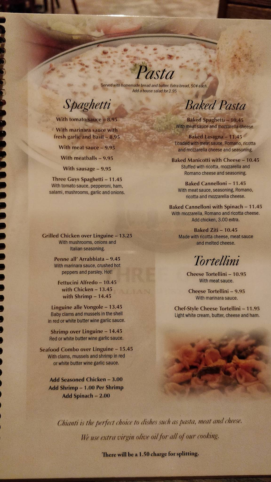 Menu at Three Guys Italian Restaurant, Franklin