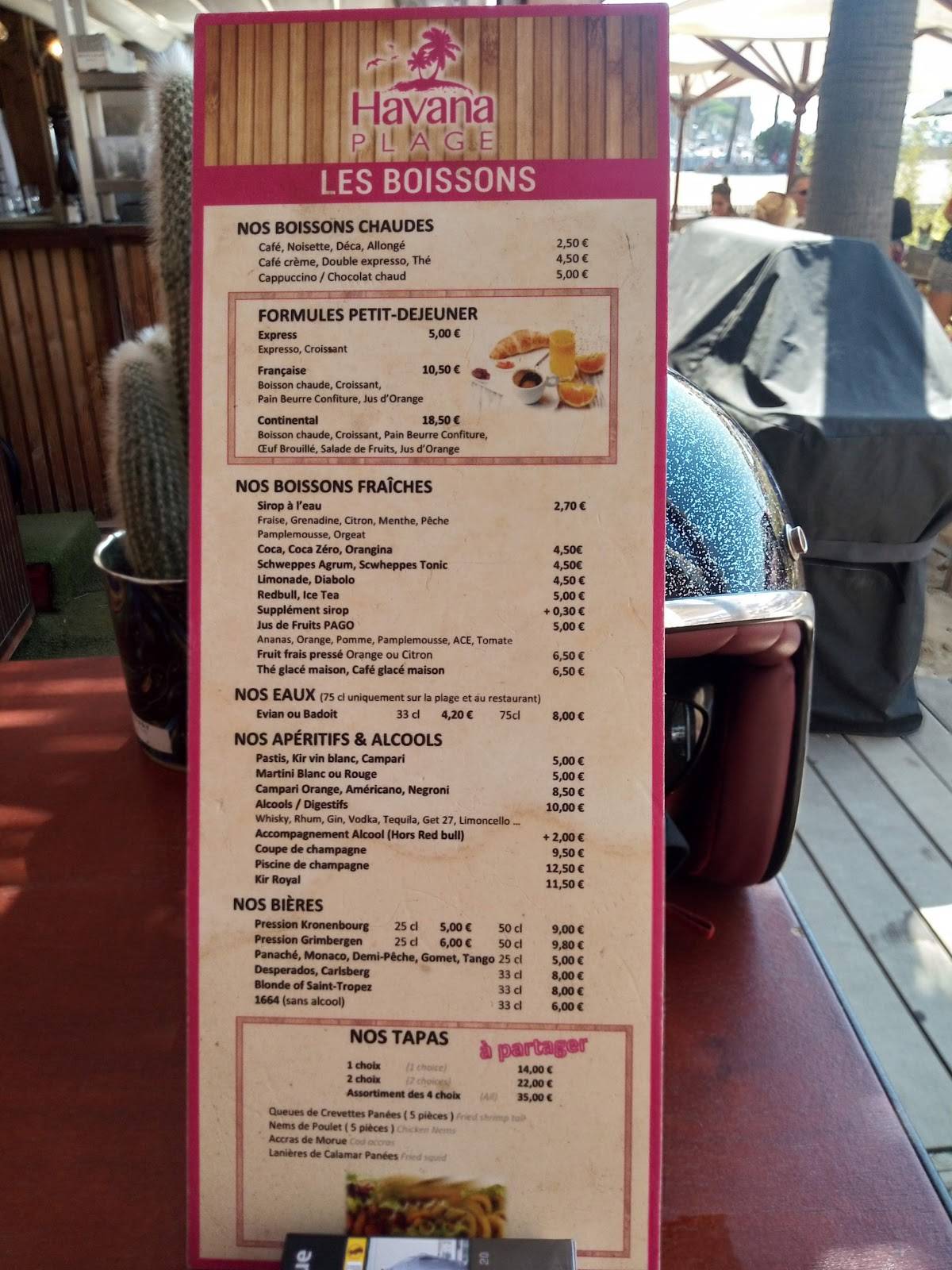 Menu at Plage La Rascasse restaurant, Sainte-Maxime