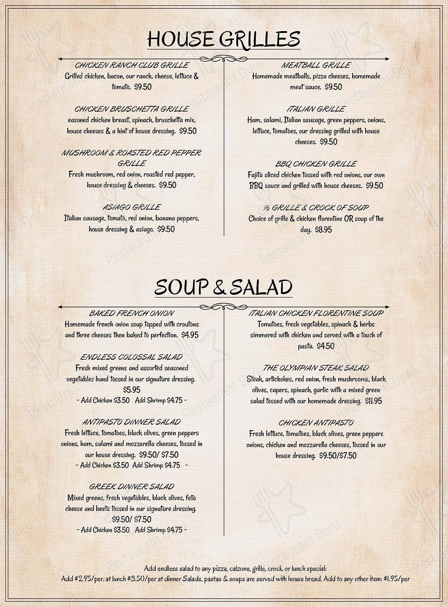 Menu at Pompeii's Pizzeria & Italian Eatery, Port Huron
