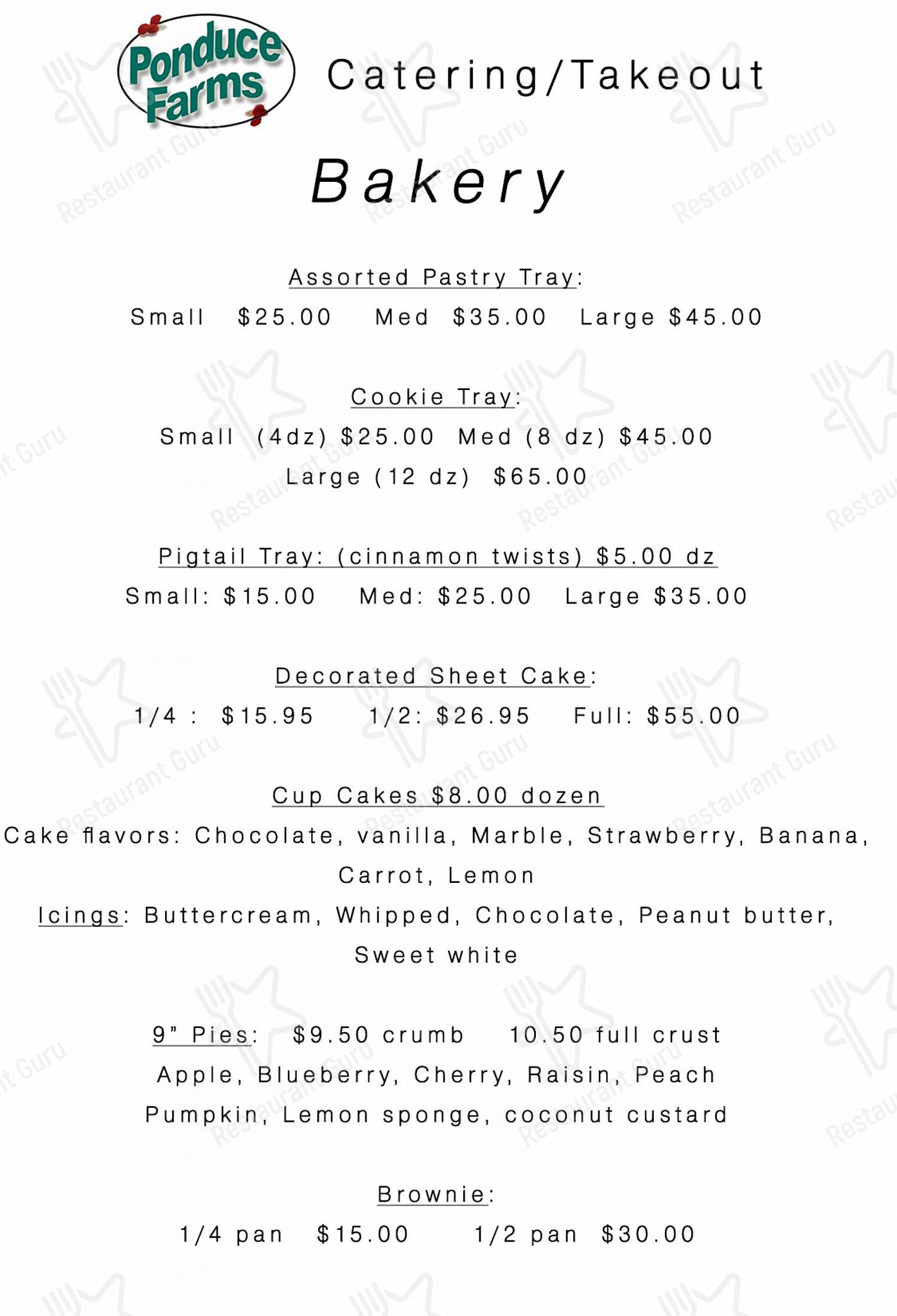 Menu at Ponduce Farms restaurant, Numidia