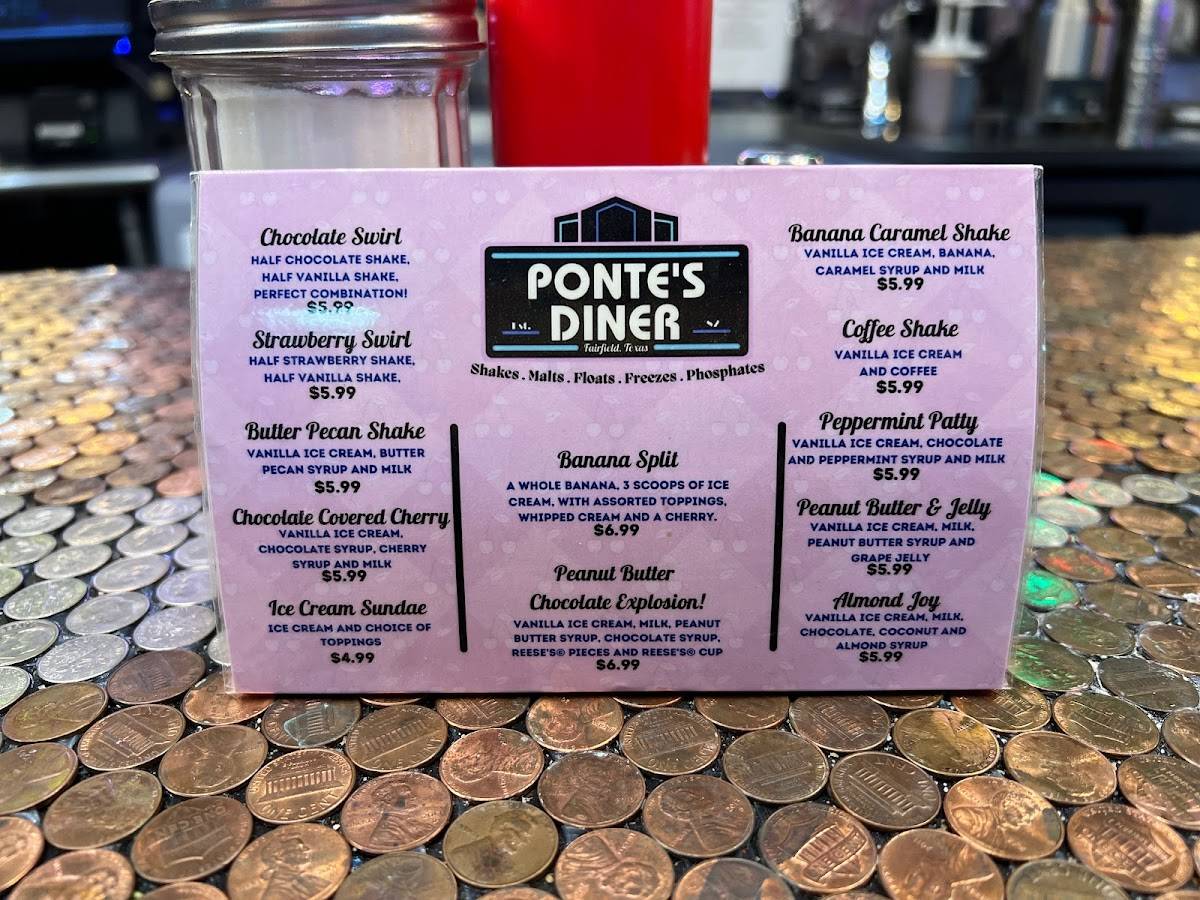 Menu at Ponte's Diner restaurant, Fairfield, 901 US Hwy 84 W