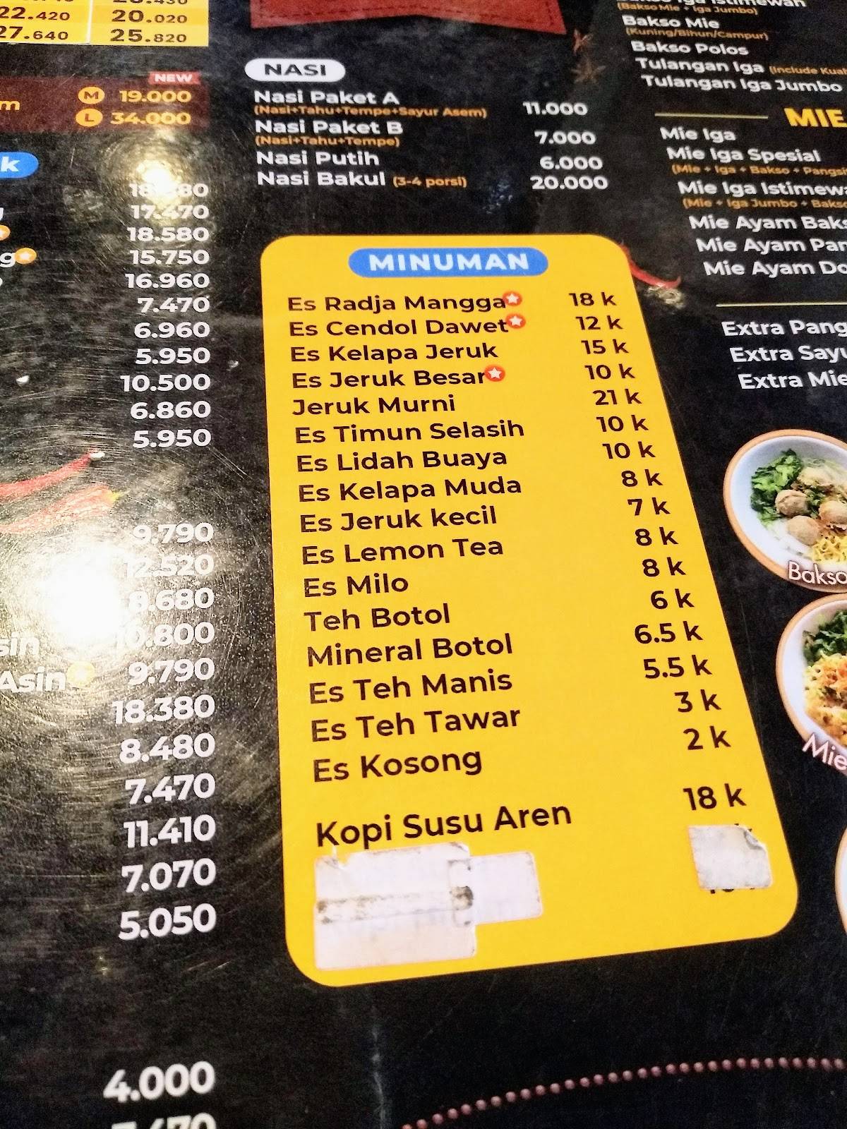 Carta del restaurante Bebek Boedjang Merdeka, Pontianak