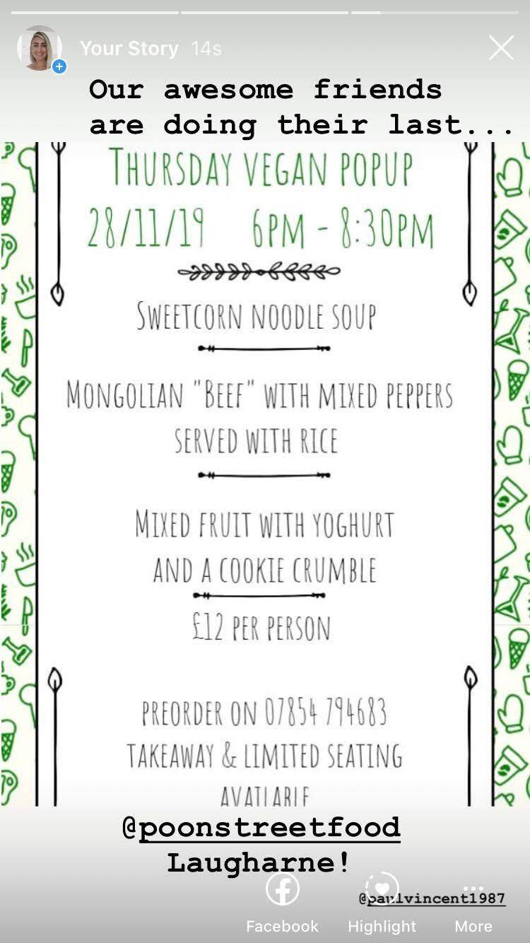Menu at Poon's Street Food restaurant, Laugharne