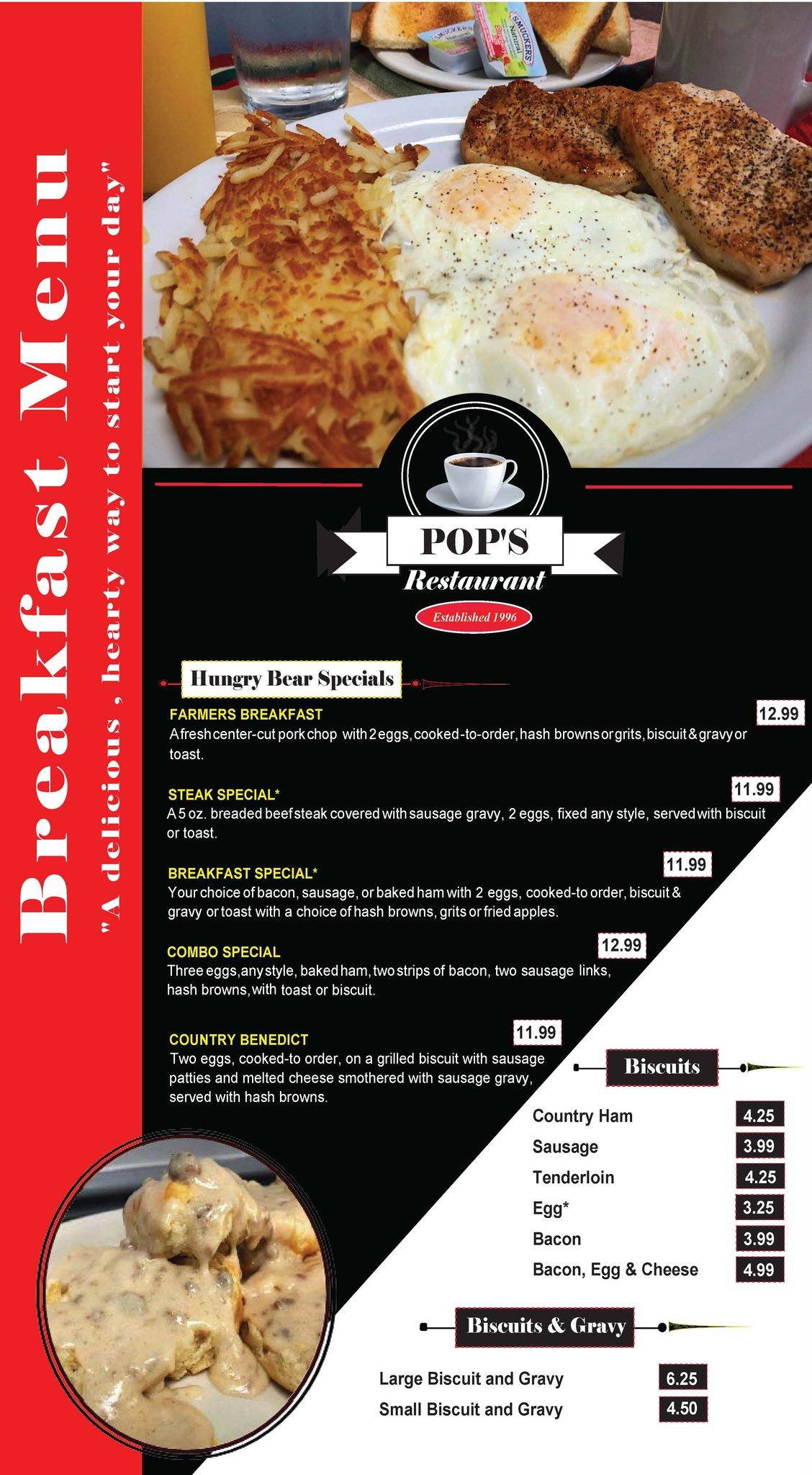 Menu at Pop's Restaurant, Kingsport