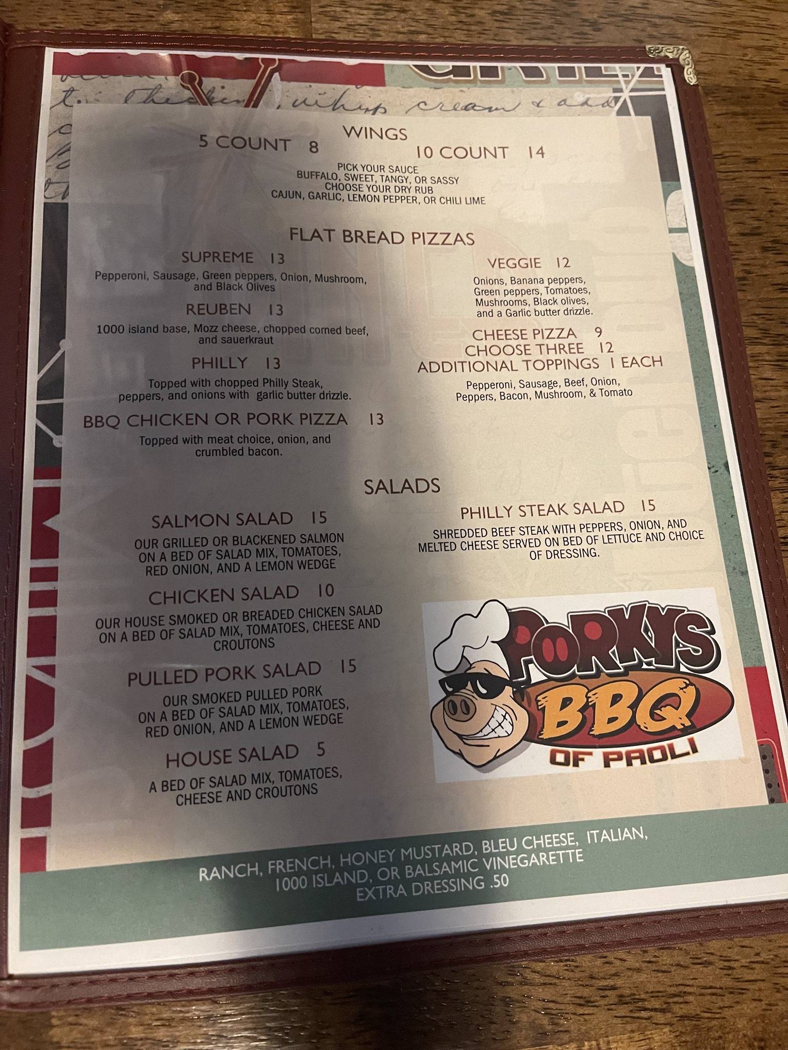Menu at Porkys BBQ of Paoli, Paoli