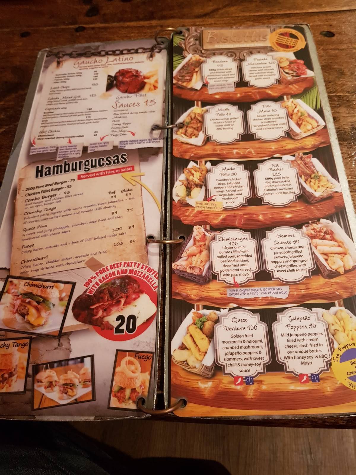 Menu at Cubaña Gqeberha restaurant, Port Elizabeth, 49 Beach Rd