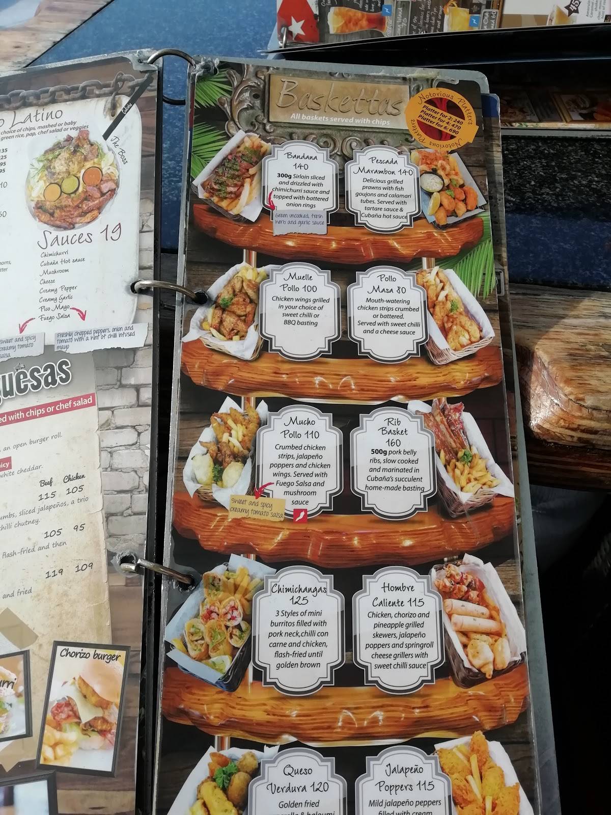 Menu at Cubaña Gqeberha restaurant, Port Elizabeth, 49 Beach Rd