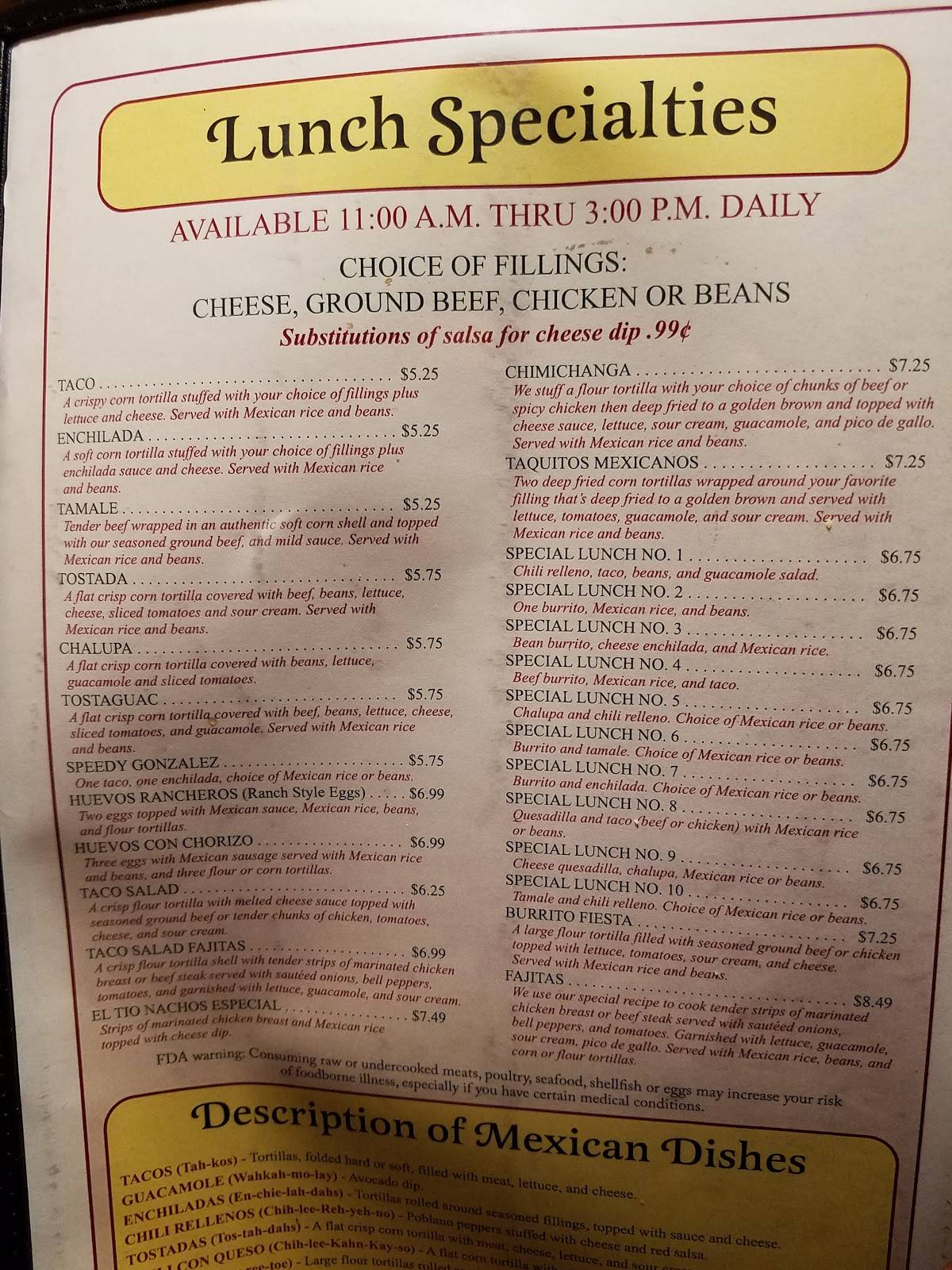 Menu at El Camino Real Restaurant, Portland