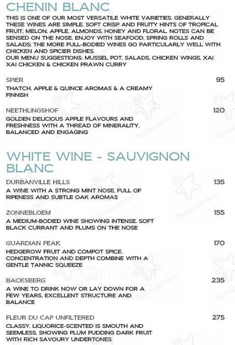 Menu at Baobab Cafe & Grill, Pretoria, Menlyn Shopping Centre