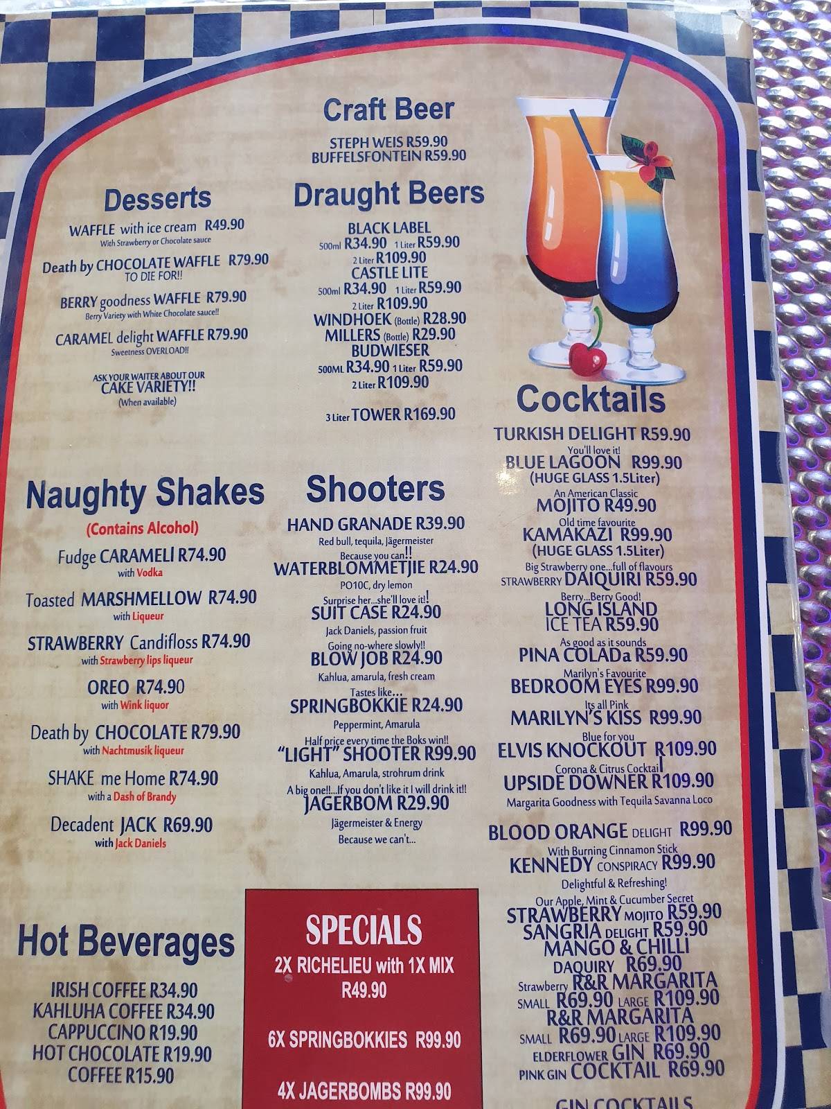Menu at Mustang Sally's Pub & Diner, Pretoria, Pretorius St