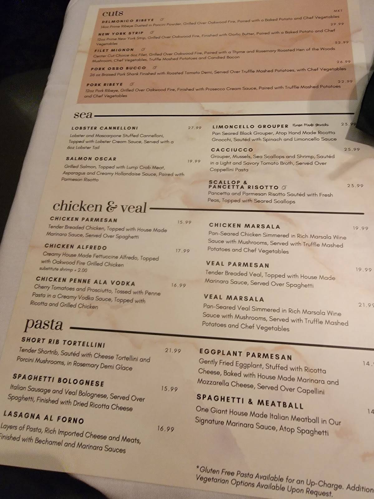Menu at Prima Italian Steakhouse, The Villages