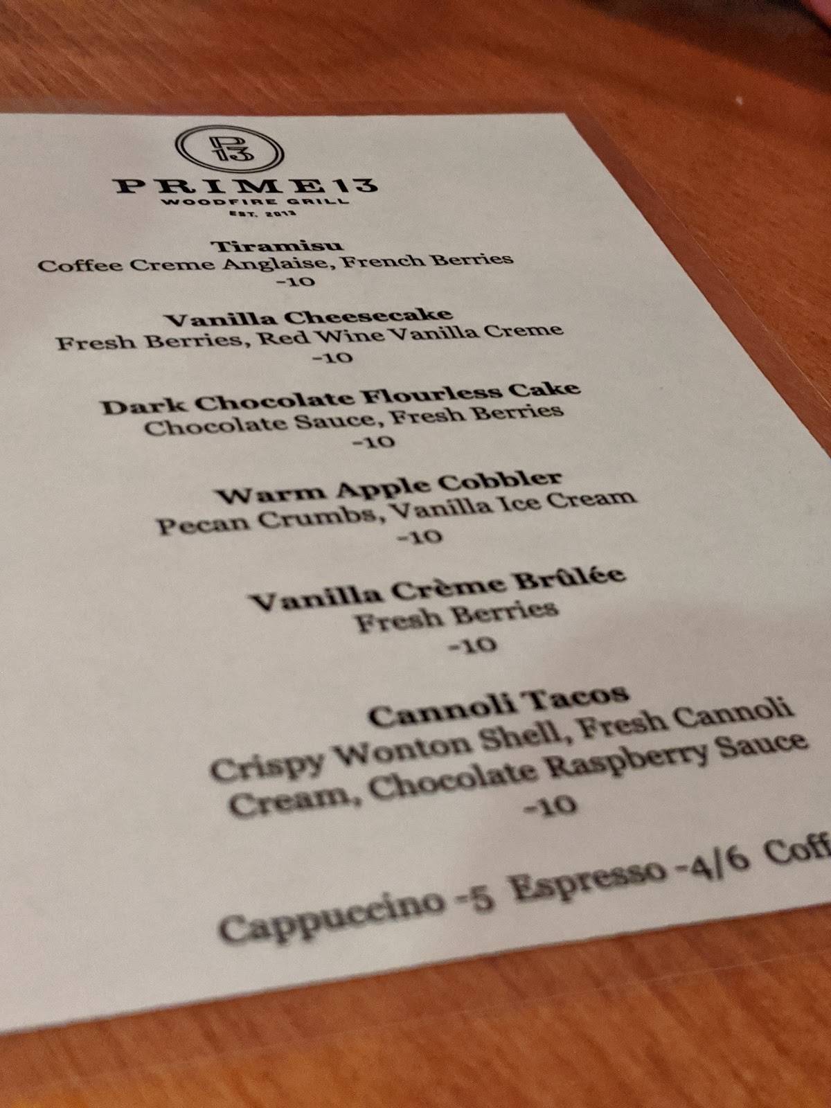 Menu at Prime 13 steakhouse, Point Pleasant Beach