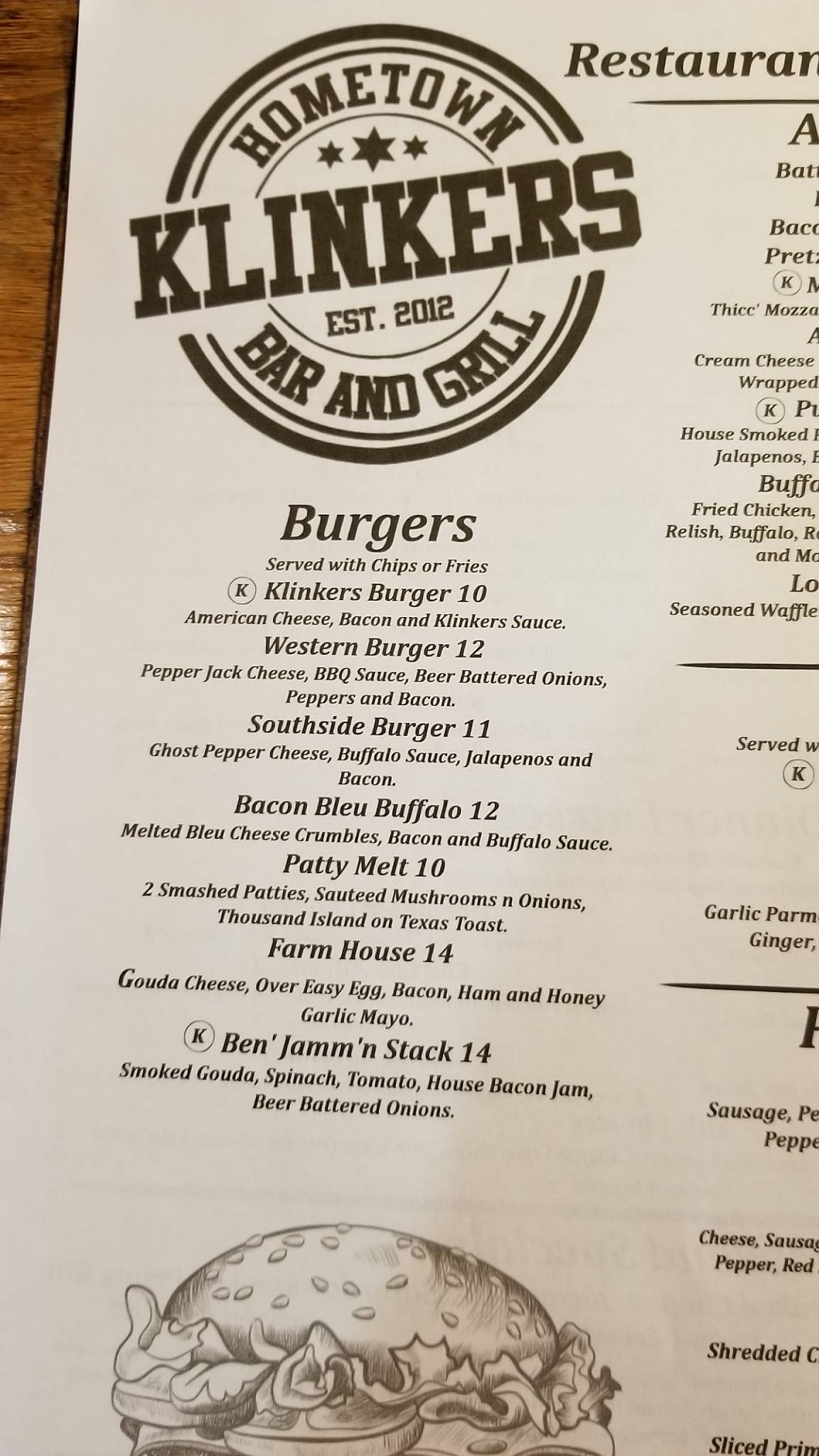 Menu at Klinkers Hometown Bar & Grill, Princeton