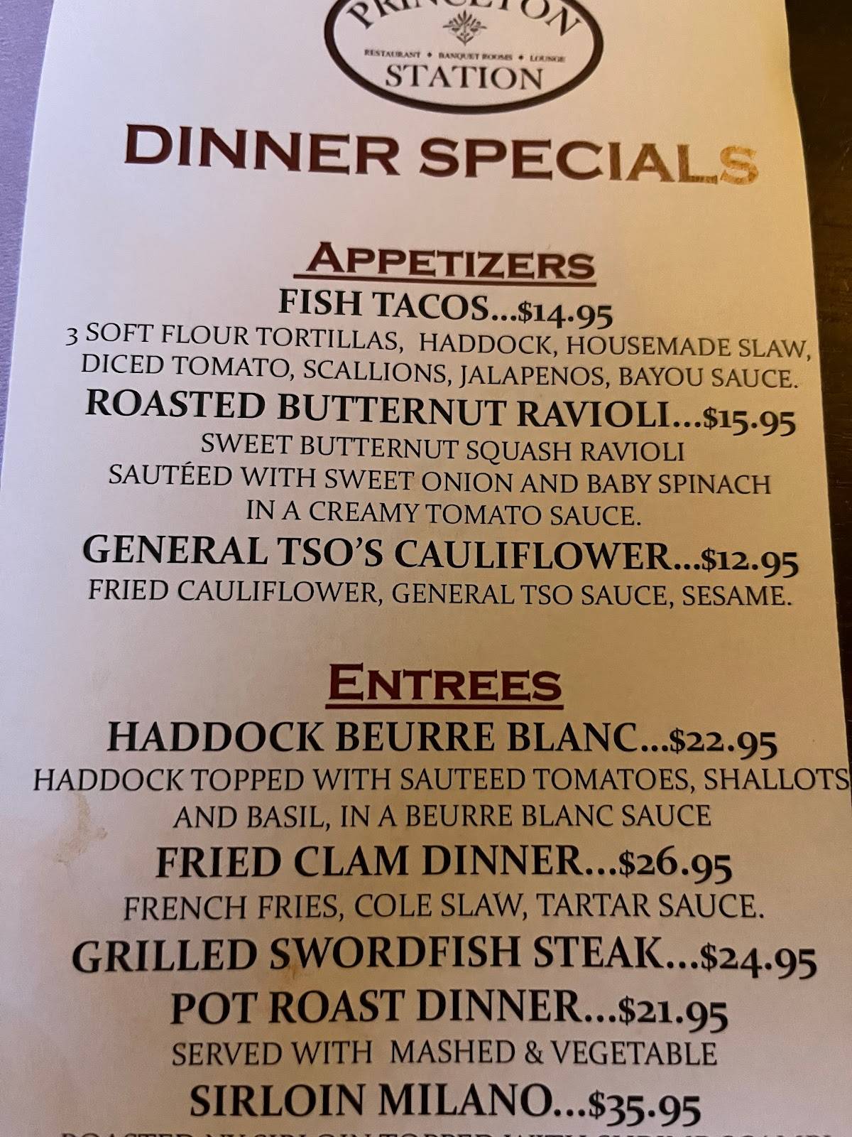 Menu at Princeton Station restaurant, Chelmsford