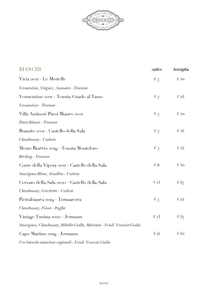 Menu at Procacci pub & bar, Florence