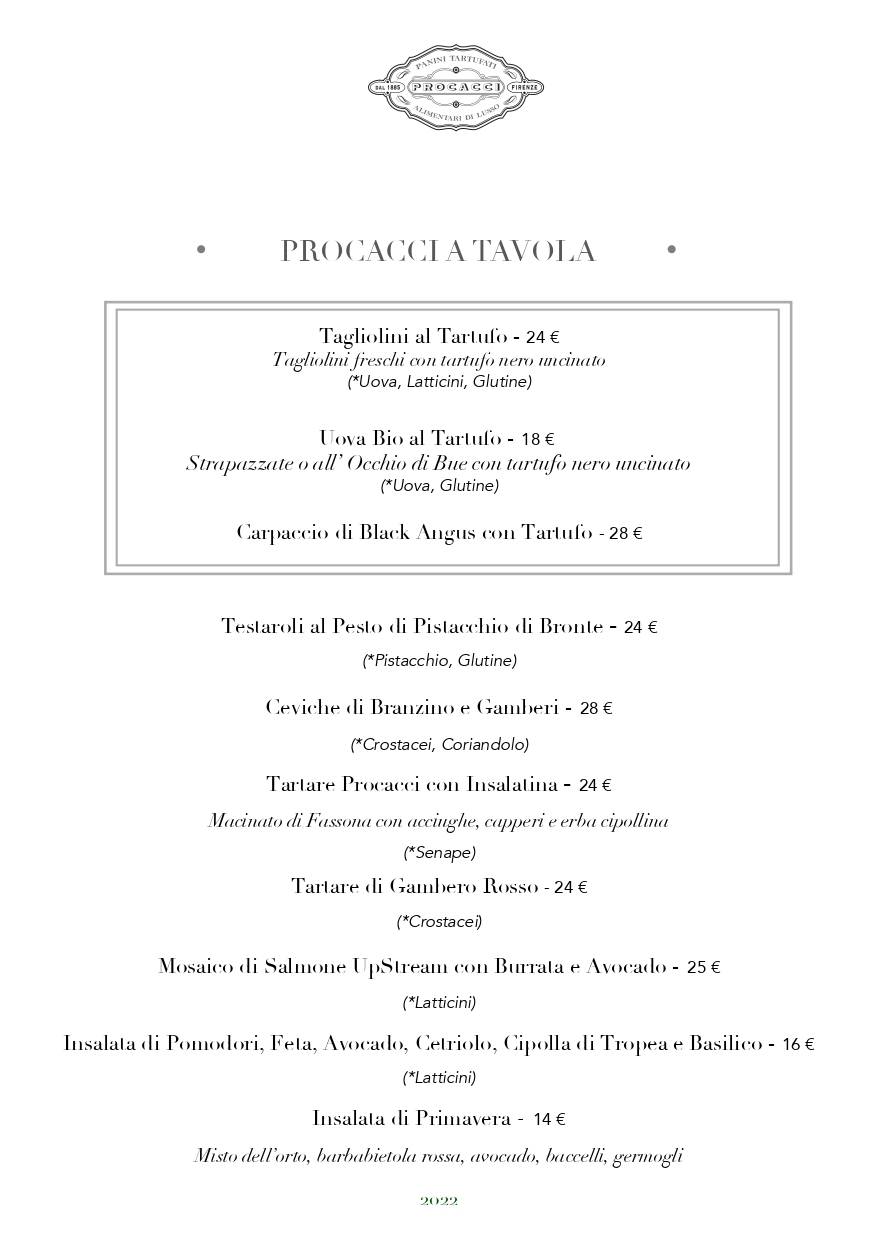 Menu at Procacci pub & bar, Florence