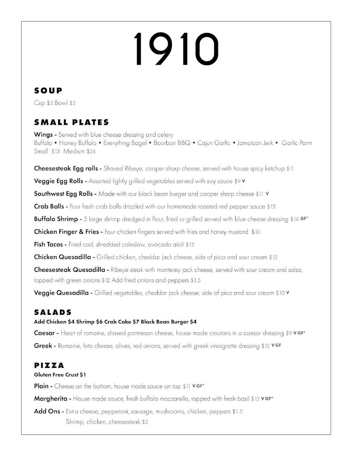 Carta de 1910 Bar & Grille, Jenkintown