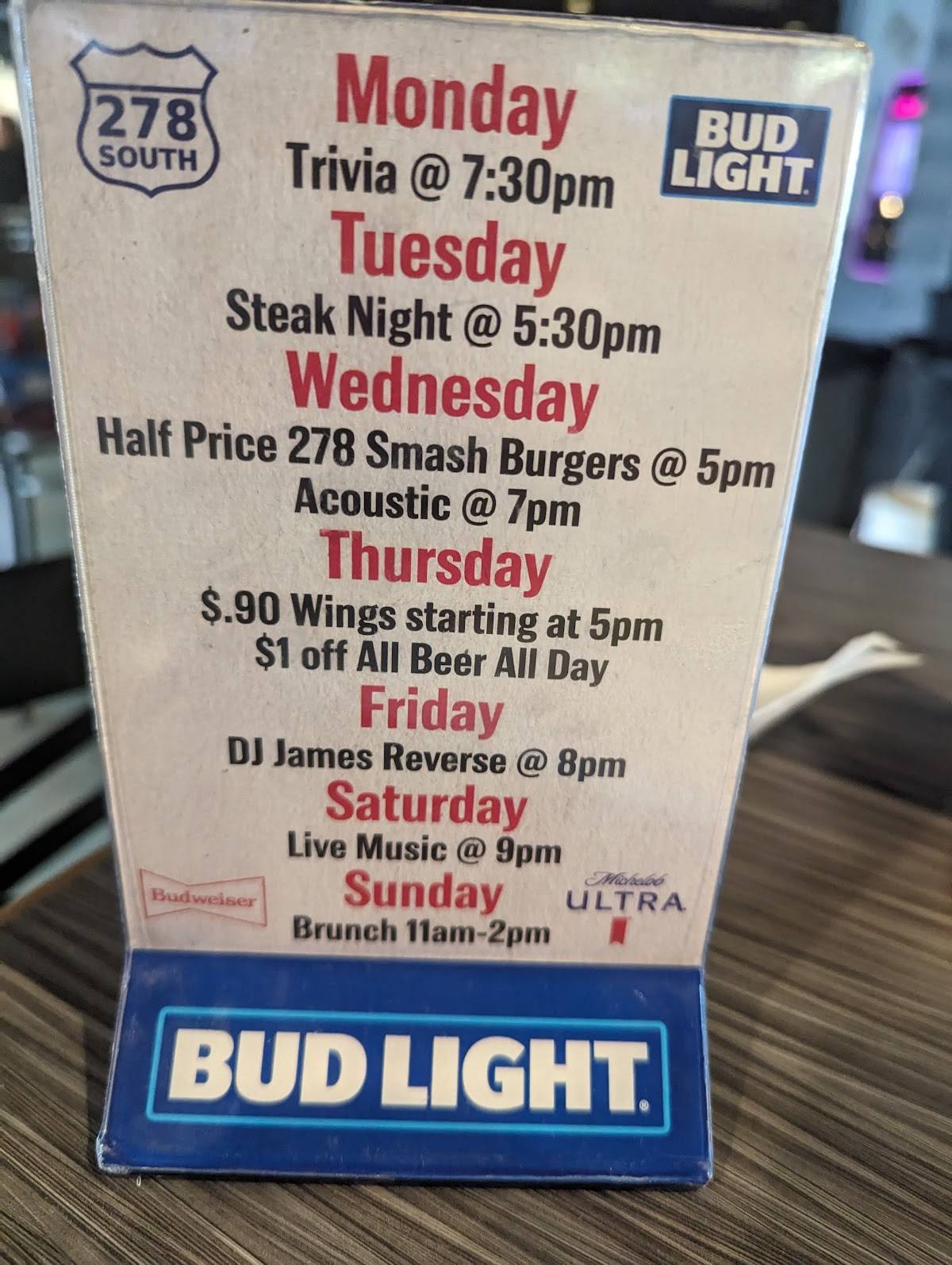 Menu at 278 South pub & bar, Hiram, Atlanta Hwy