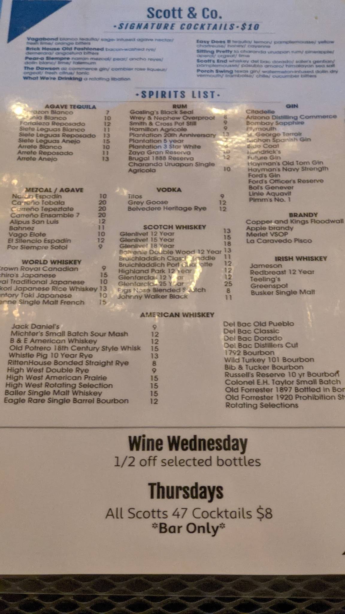 Menu at 47 Scott and Scott & Co. pub & bar, Tucson