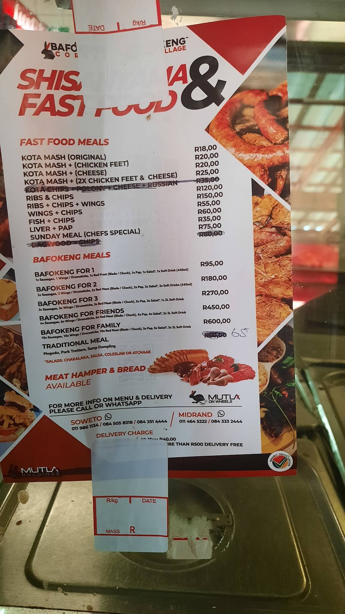 Menu at Bafokeng Corner pub & bar, Soweto
