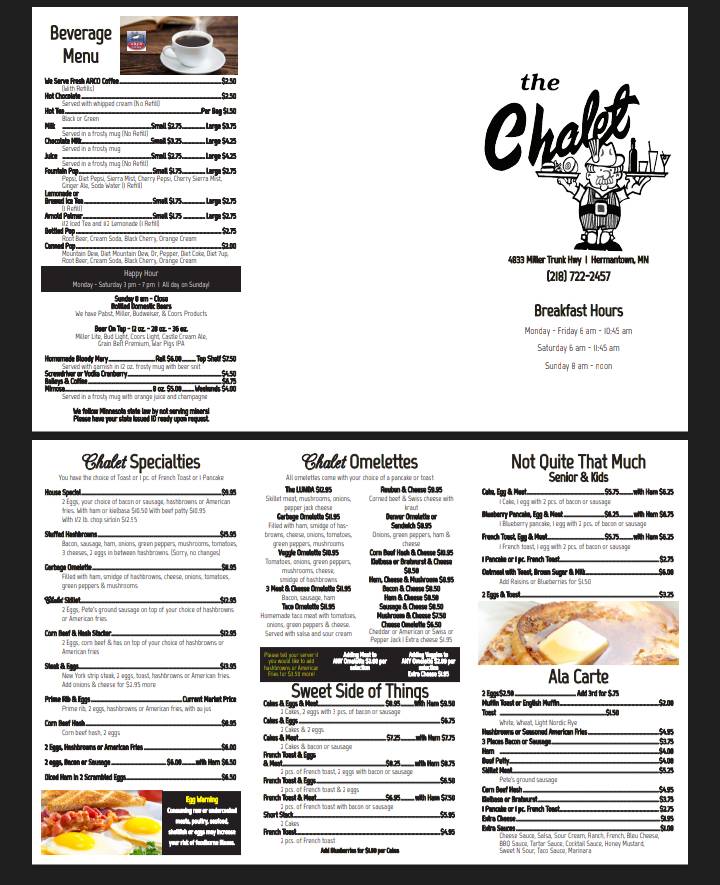 Menu at Chalet Lounge pub & bar, Hermantown