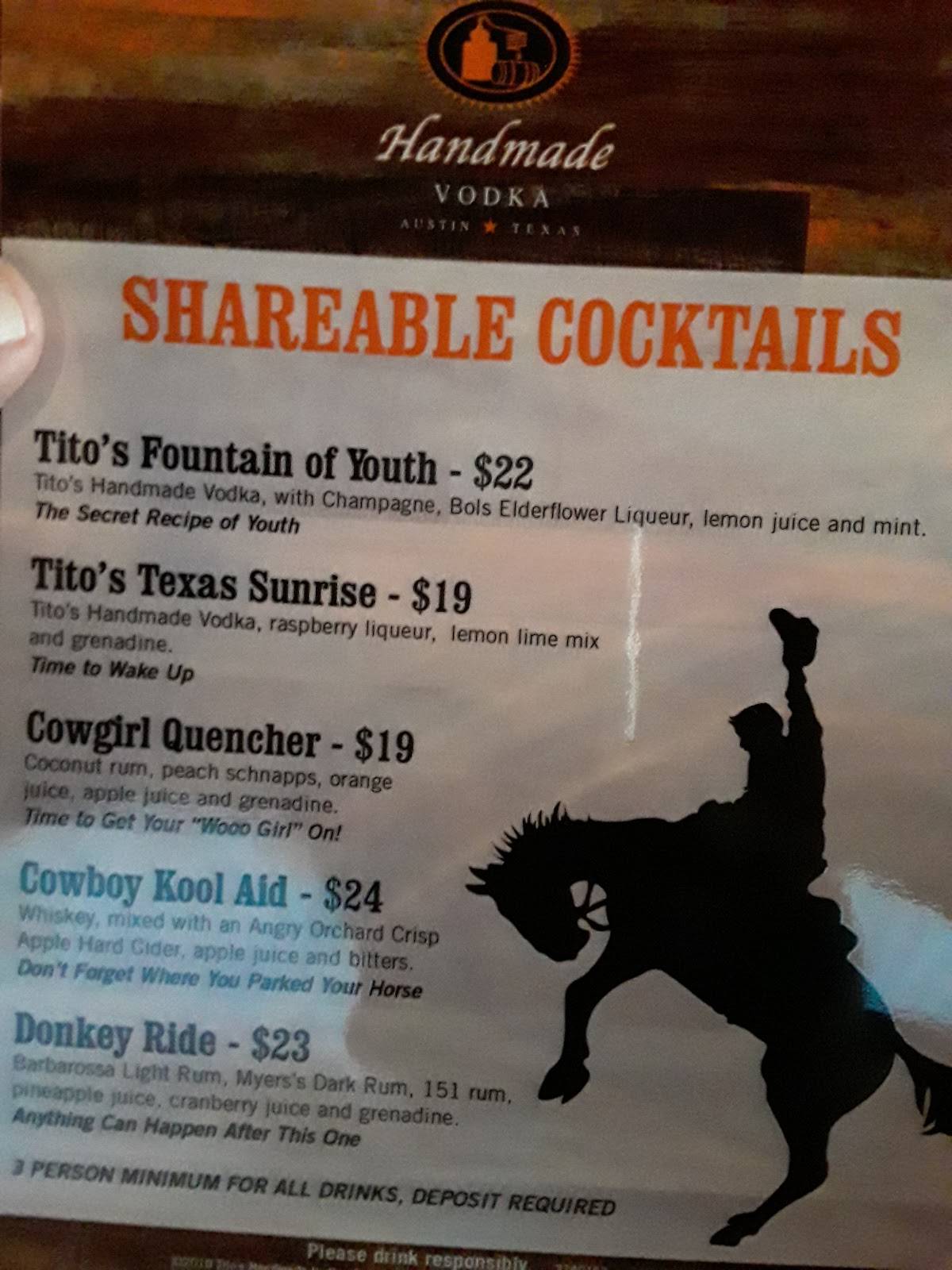 Menu at Cowboy Jack's pub & bar, New Brighton, Palmer Dr