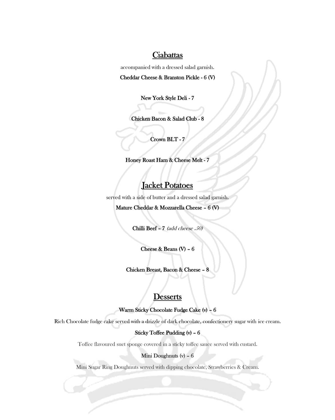 Menu at Crown & Liver pub & bar, Ewloe