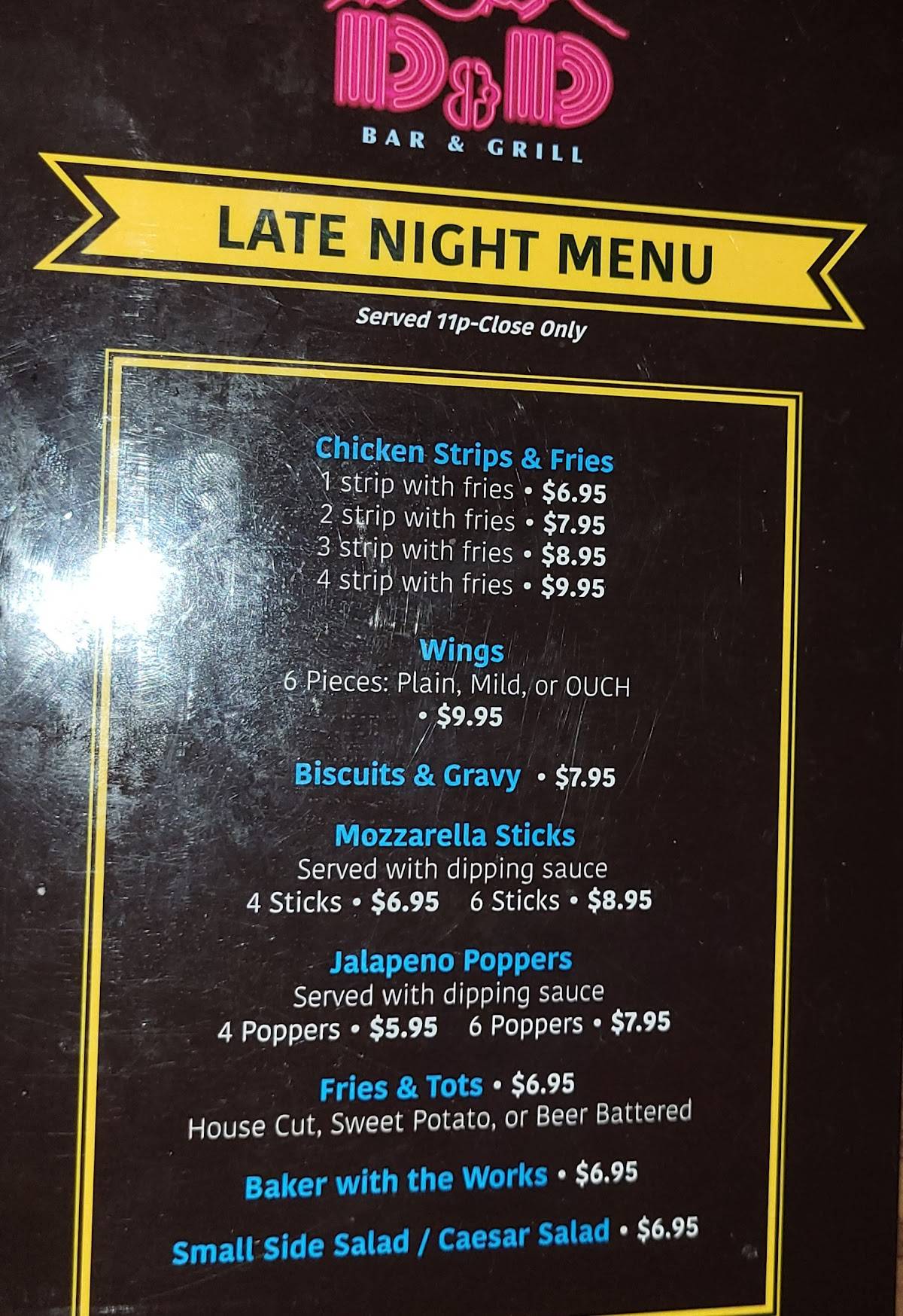 Menu at D & D Bar & Grill, Bend
