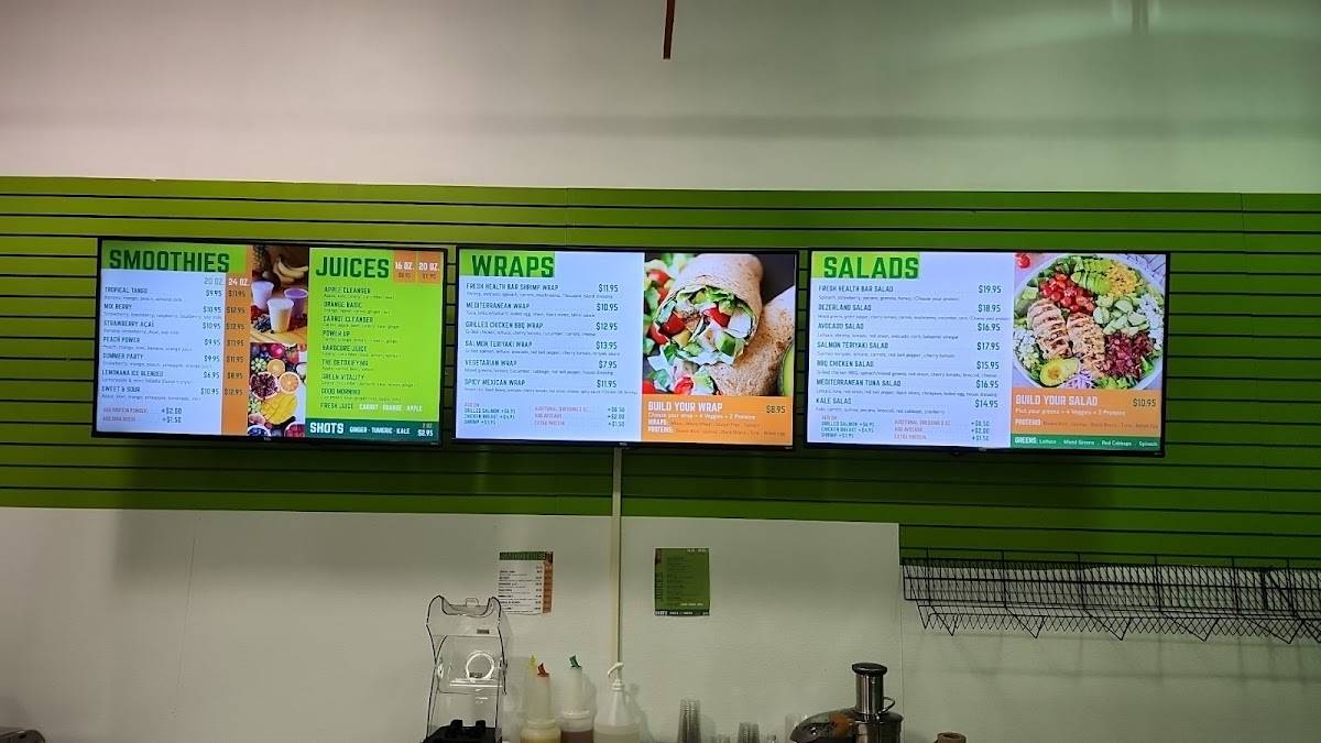 Menu at Fresh health bar, Orlando