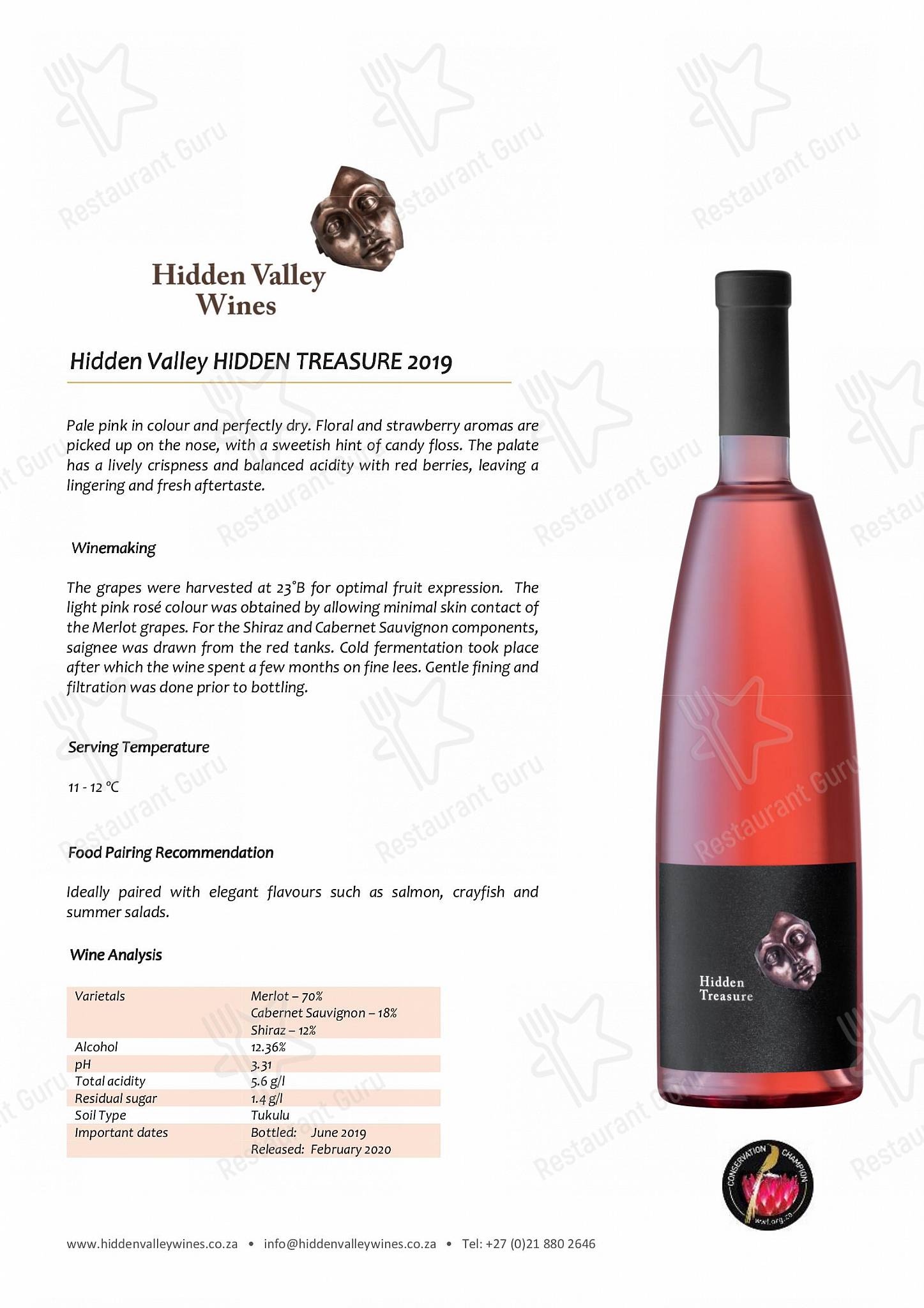 Menu at Hidden Valley Wines pub & bar, Stellenbosch