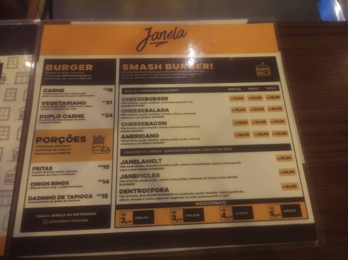 Menu em Janela Bar Tatuapé, São Paulo