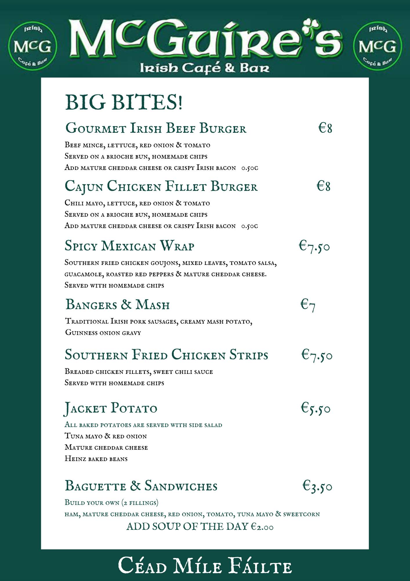Menu at McGuire's Irish Cafe & Bar, Benalmádena