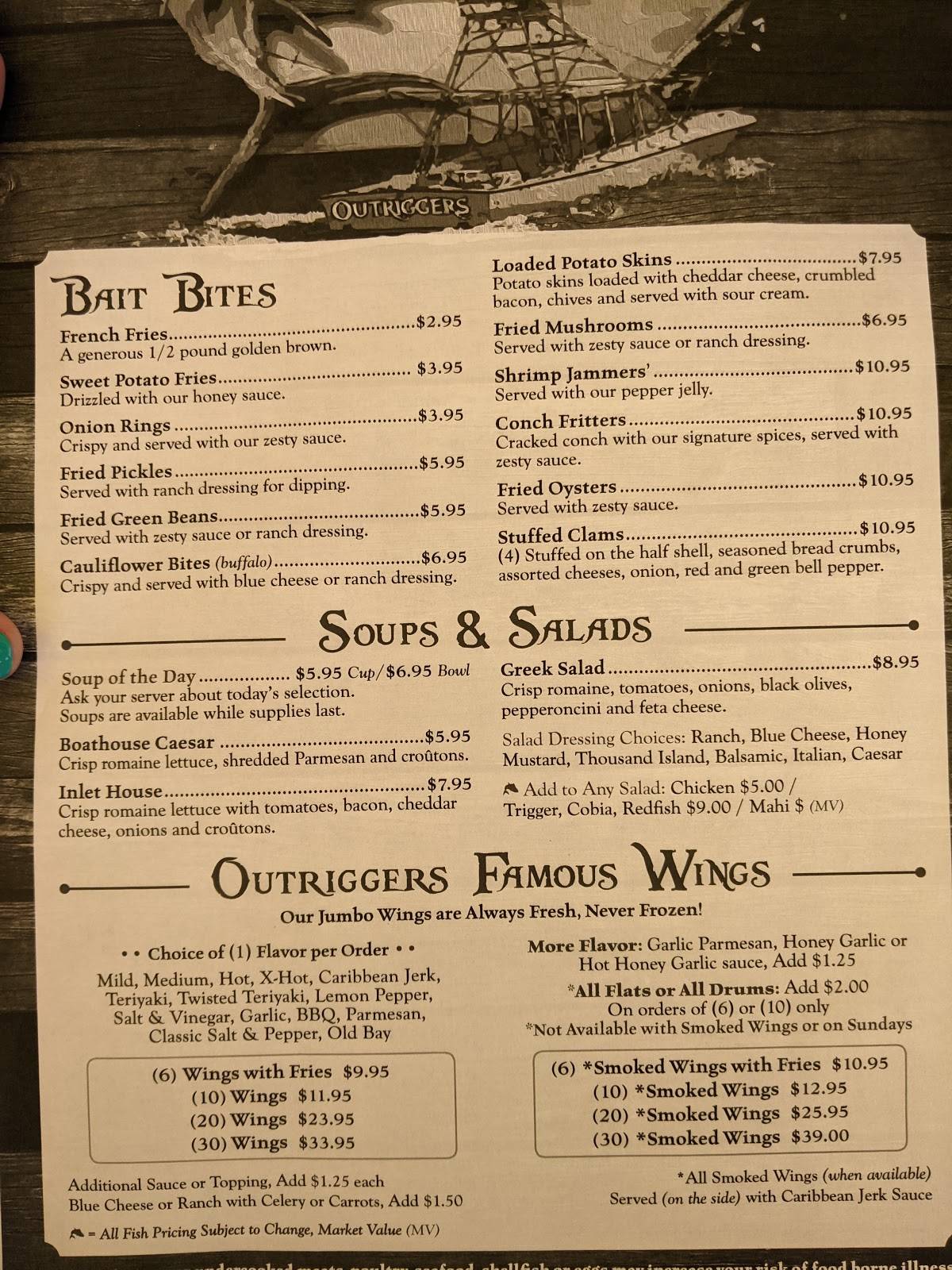 Menu at Outriggers Bar & Grill, Micco
