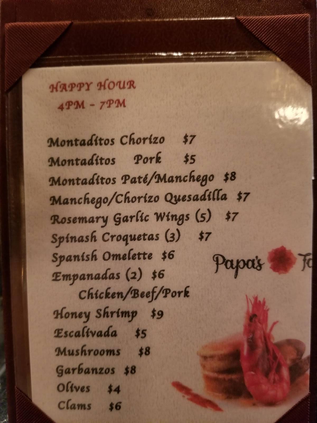 Menu at Papa's Tapas pub & bar, Delray Beach