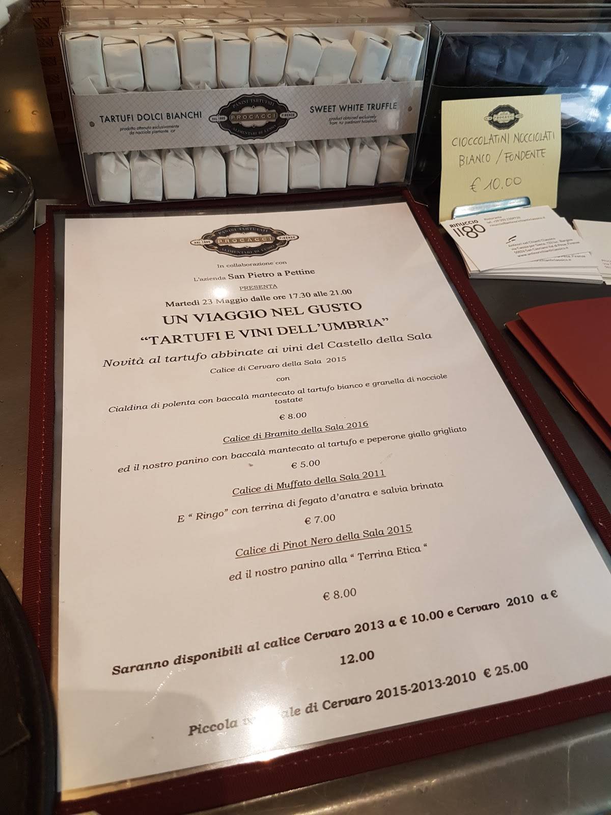 Menu at Procacci pub & bar, Florence