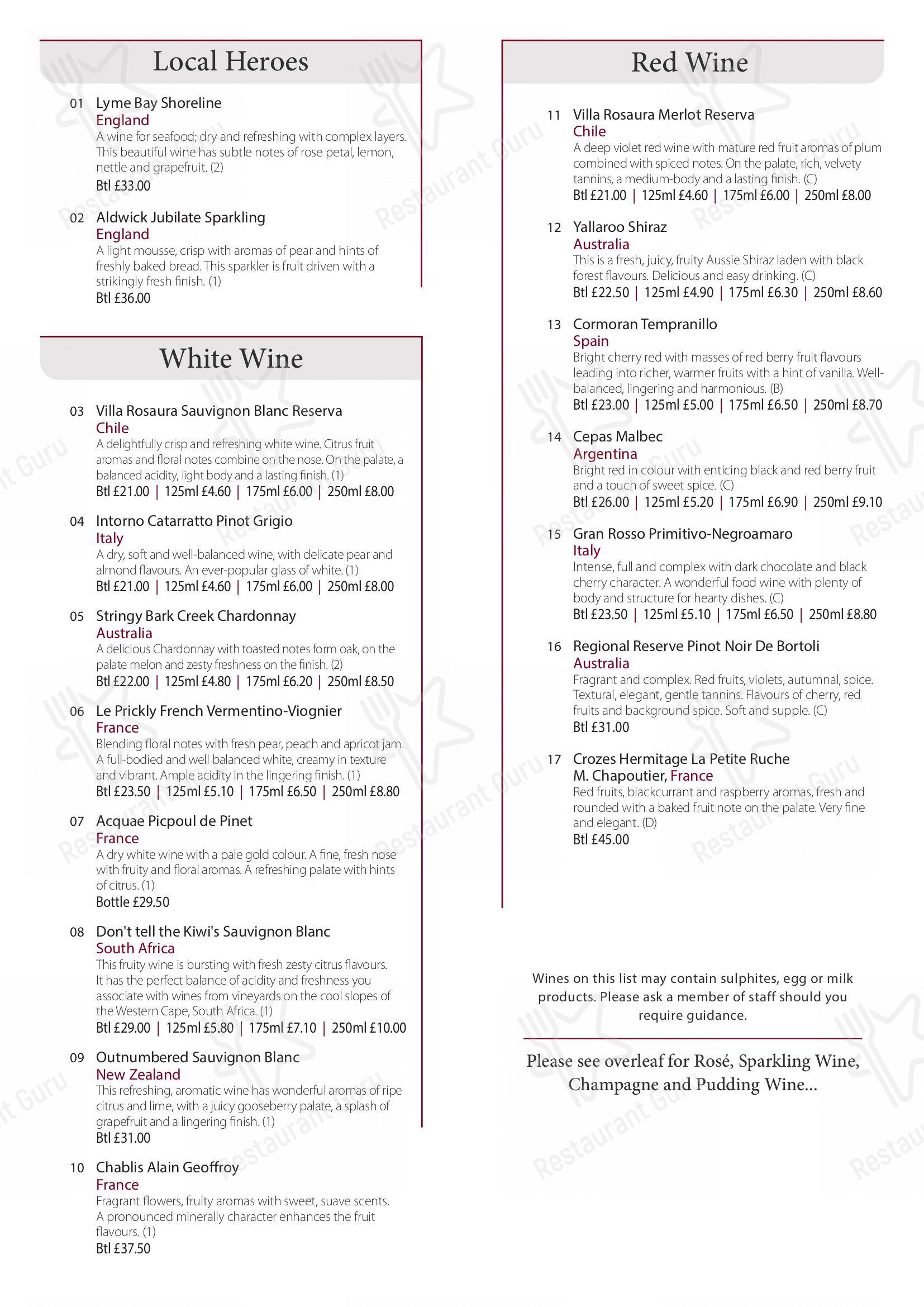 Menu at Rest & Be Thankful Inn pub & bar, Wheddon Cross